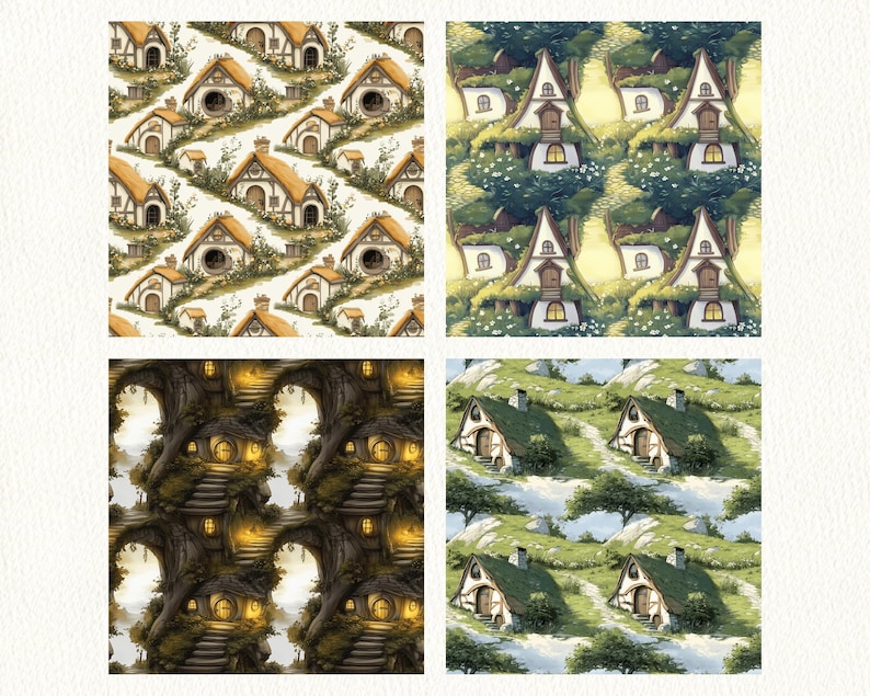 Hobbit Cottage Pattern Seamless Digital Papers - Printable Scrapbook ...