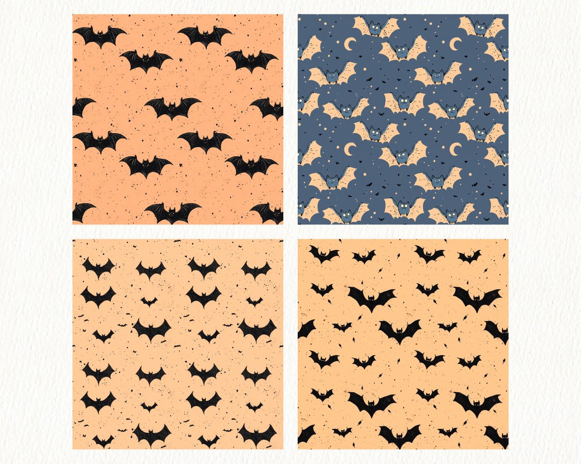 Halloween Bats Pattern Seamless Digital Papers - Printable Scrapbook ...