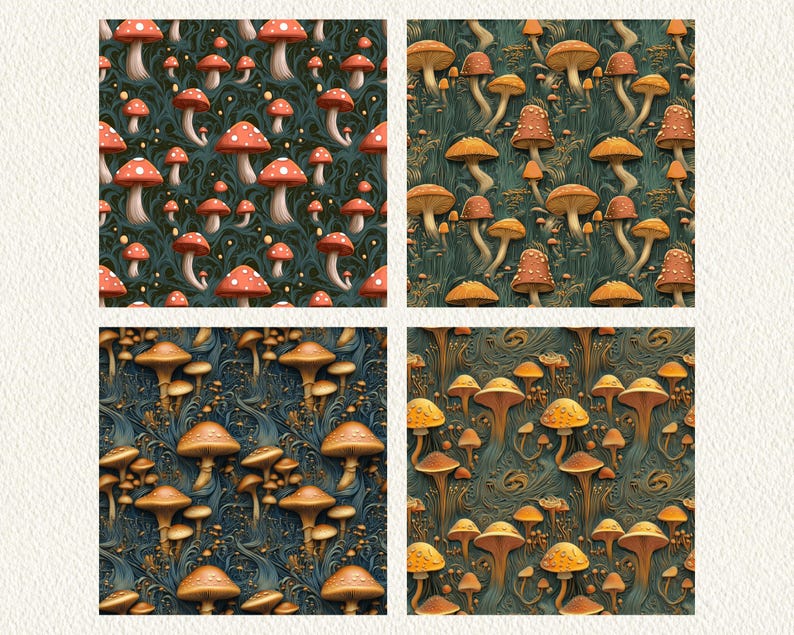 Woodland Mushrooms Pattern Seamless Digital Papers - Printable ...