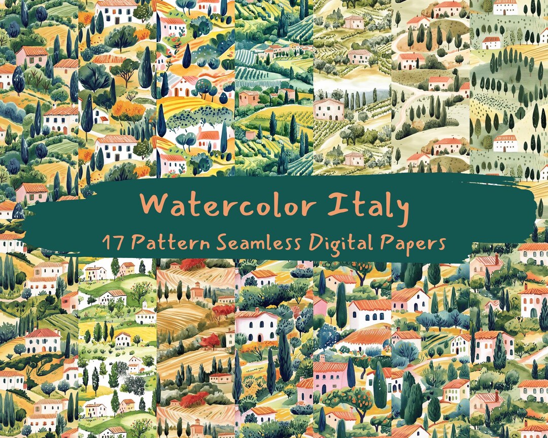 Watercolor Italy Pattern Seamless Digital Papers - Printable Scrapbook ...