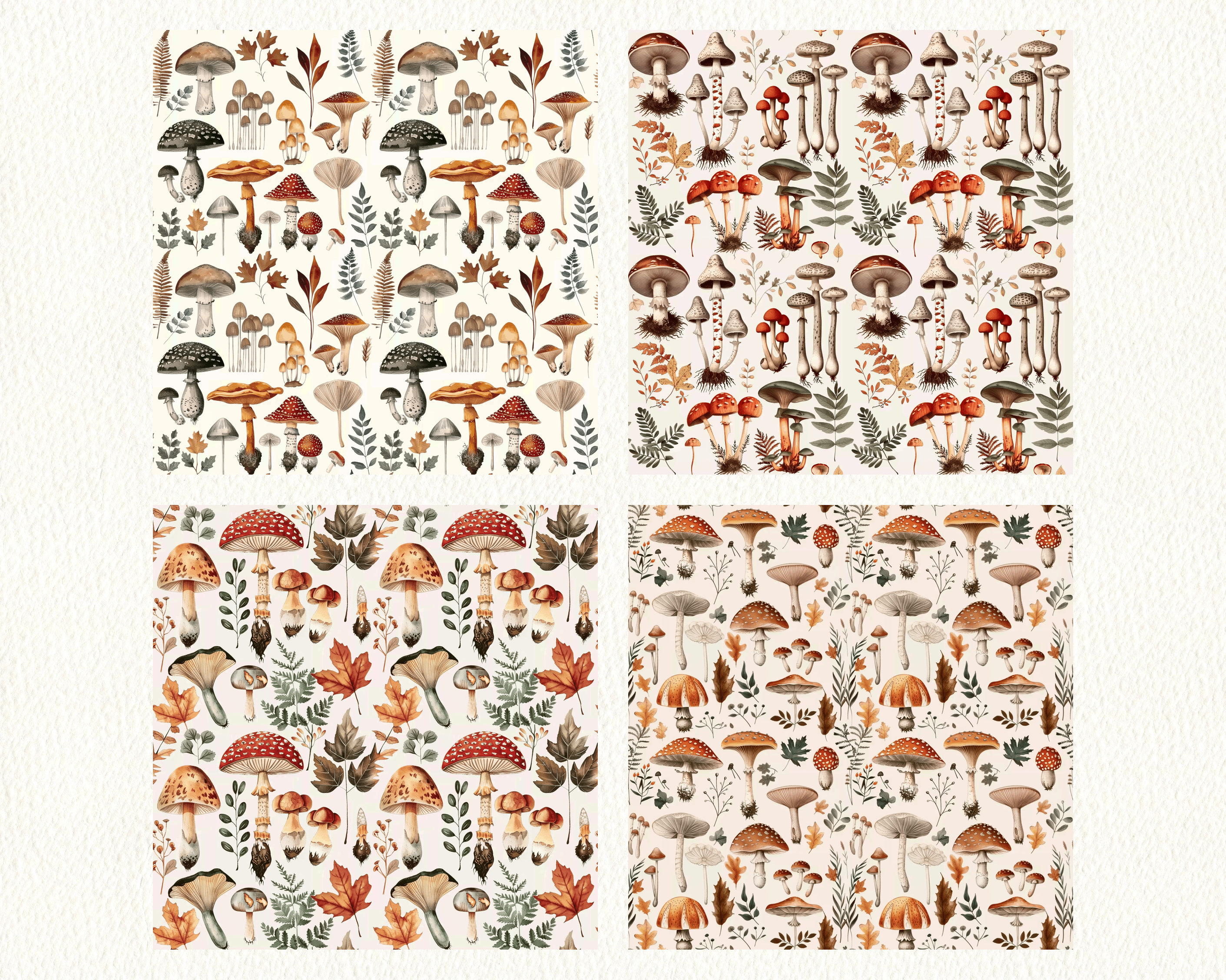 Fall Forest Fungus Pattern Seamless Digital Papers - Printable ...
