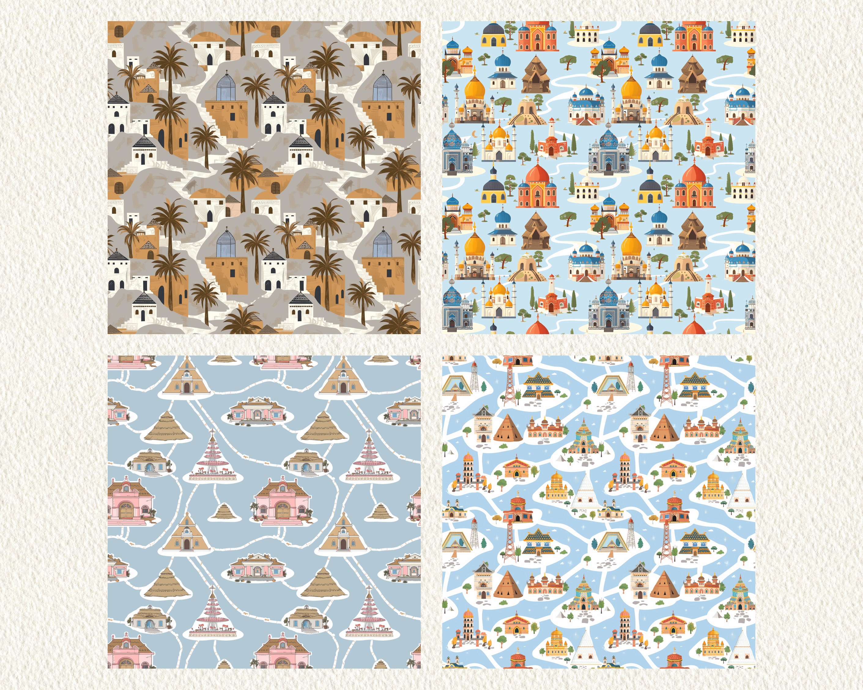 Traditional Buildings Pattern Seamless Digital Papers Printable ...