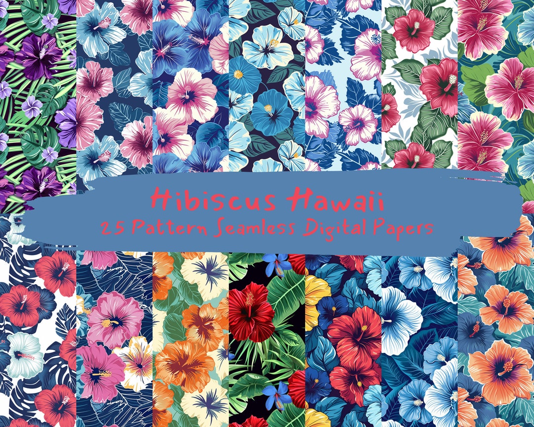 Hibiscus Hawaii Pattern Seamless Digital Papers - Printable Scrapbook ...