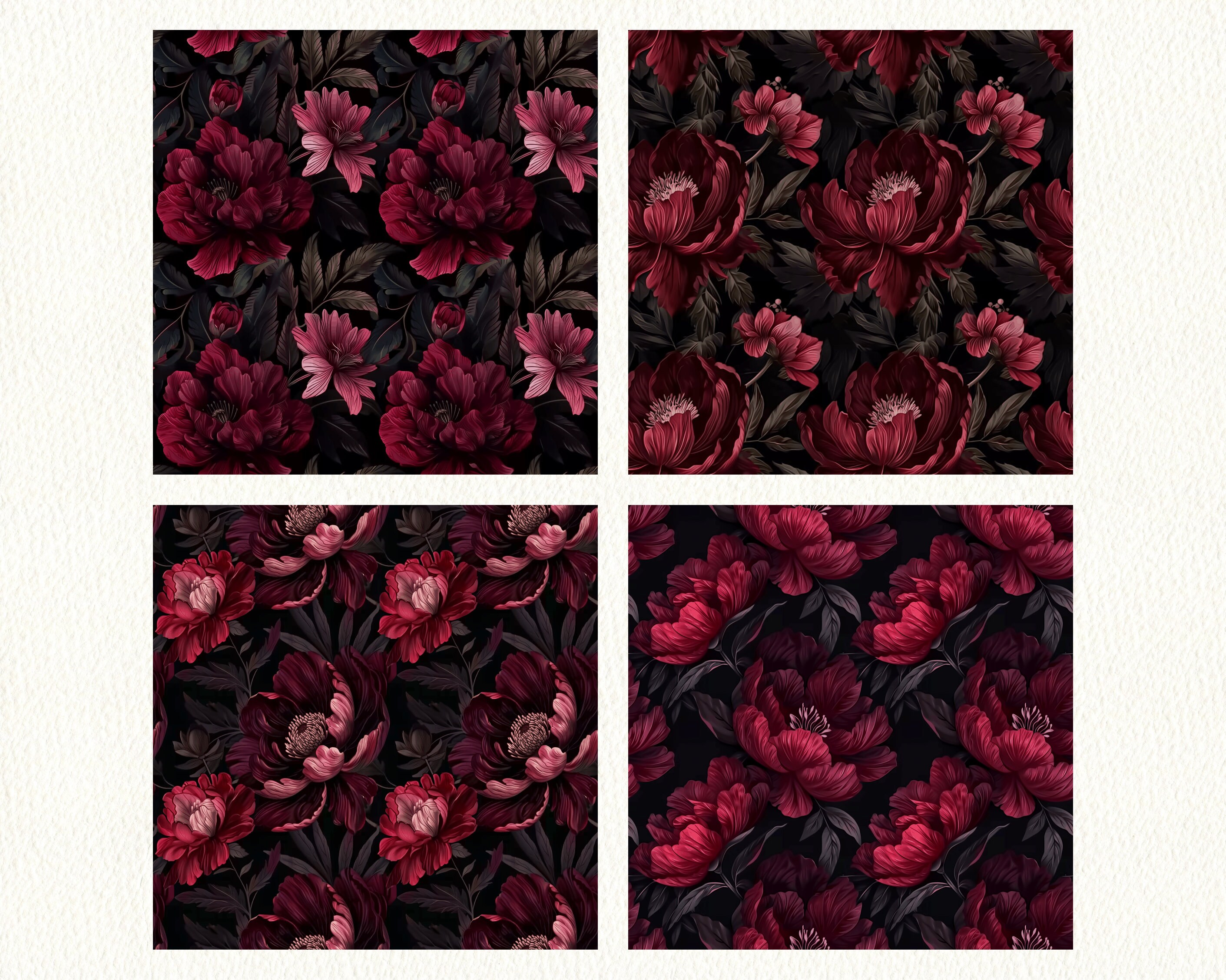 Dark Moody Burgundy Floral Pattern Seamless Digital Papers - Printable ...