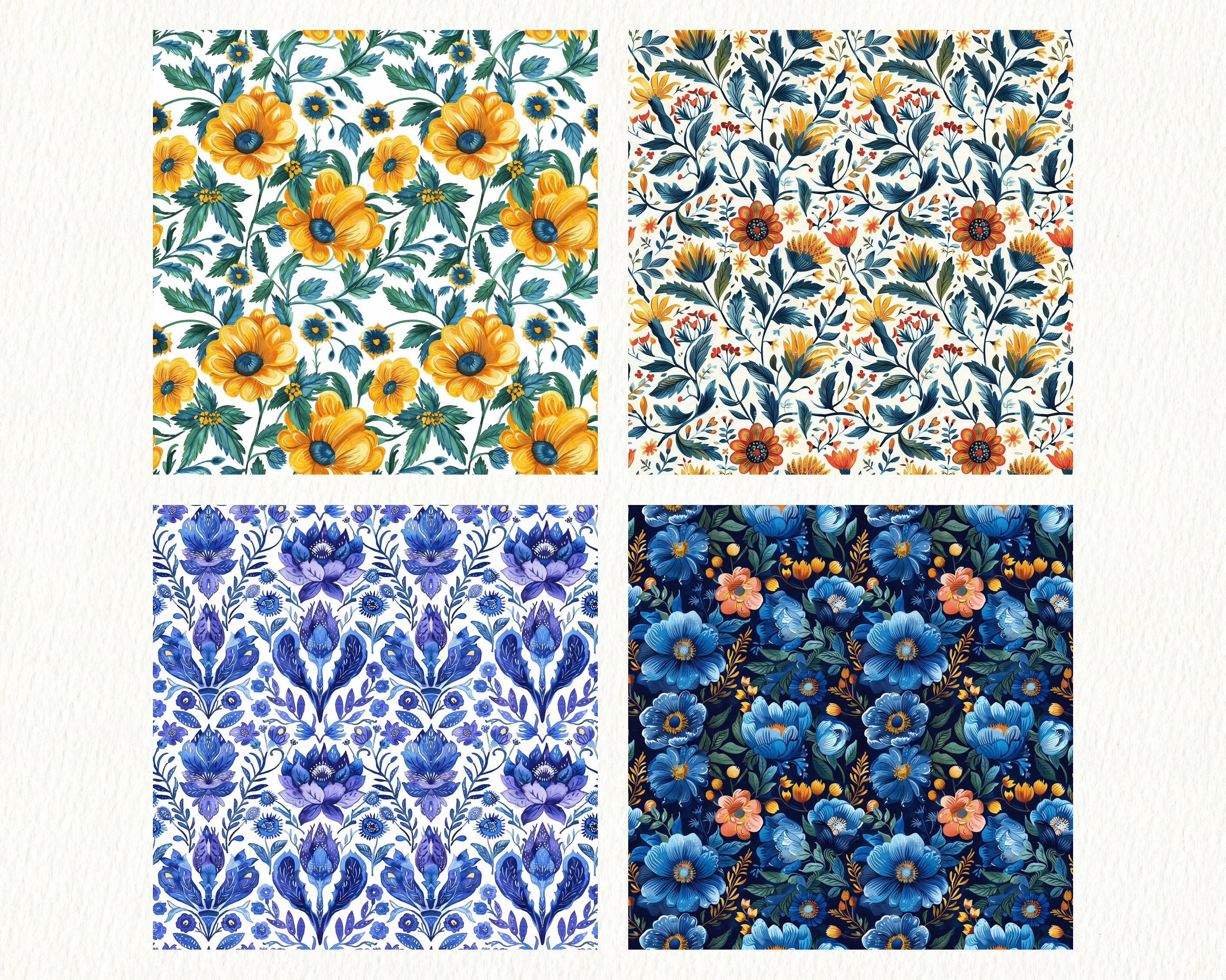 Ukrainian Floral Batik Pattern Seamless Digital Papers - Printable ...
