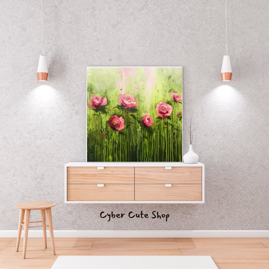 Emerald Blossoms Drip Art - Vibrant Floral Botanical Digital Download ...