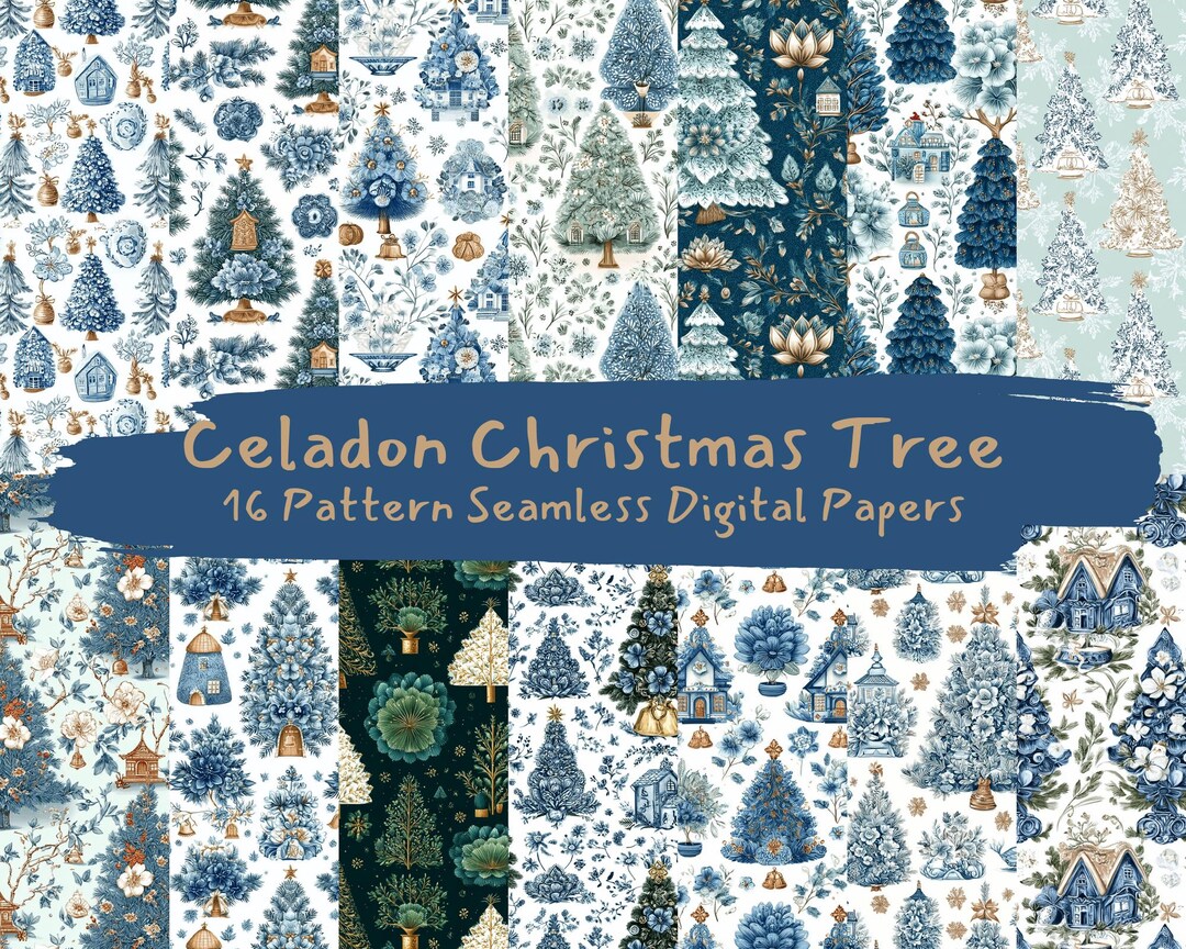 Celadon Christmas Tree Pattern Seamless Digital Papers - Printable ...