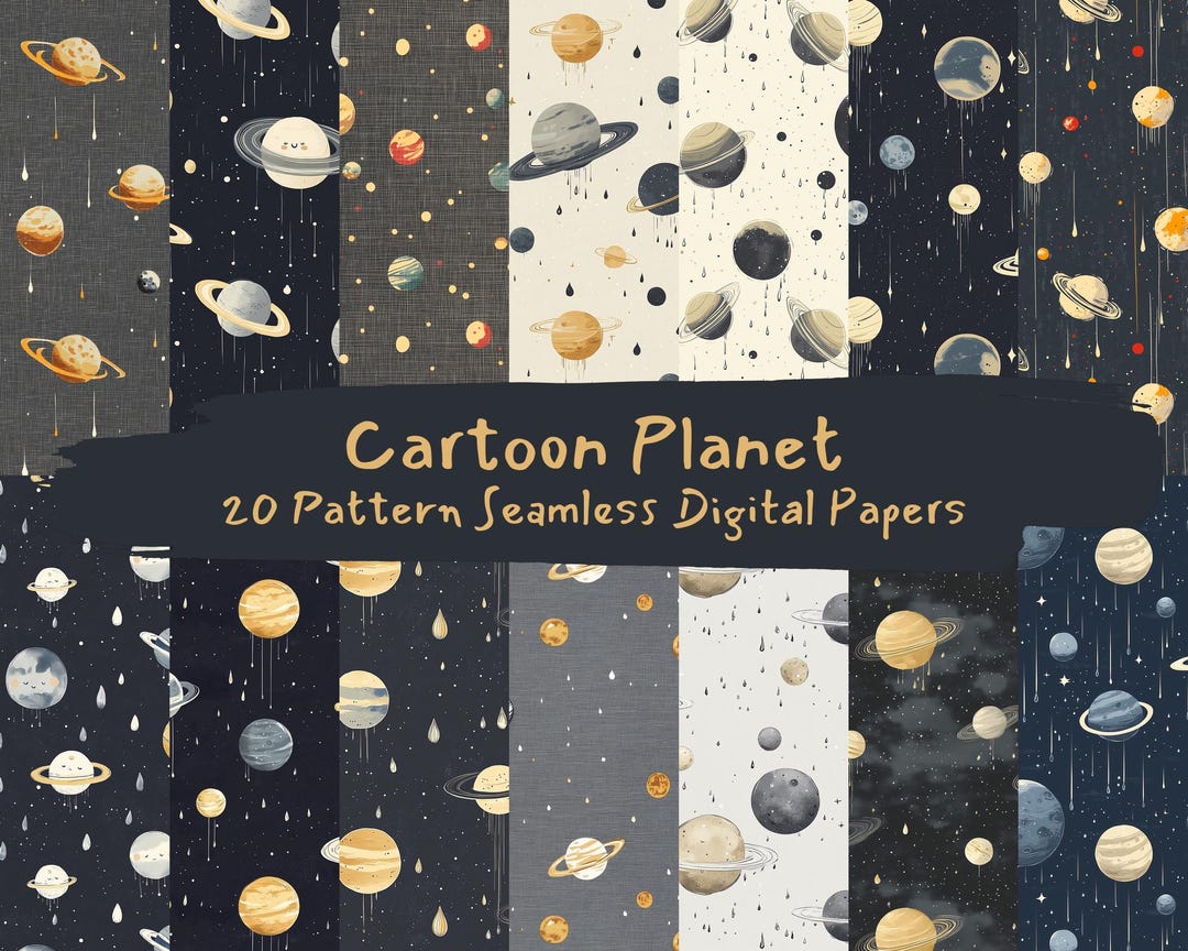 Cartoon Planet Pattern Seamless Digital Papers - Printable Scrapbook ...