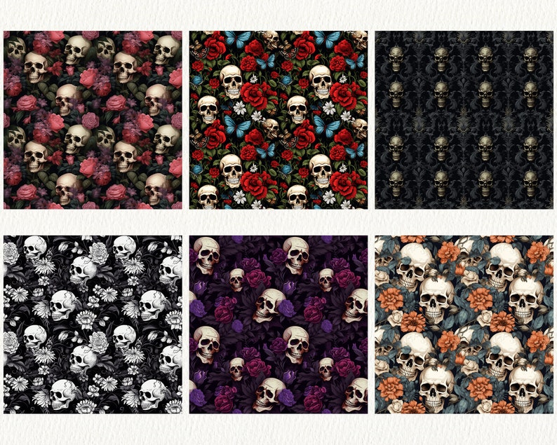 Flower Skull Pattern Seamless Digital Papers - Tile Patterns Printable ...