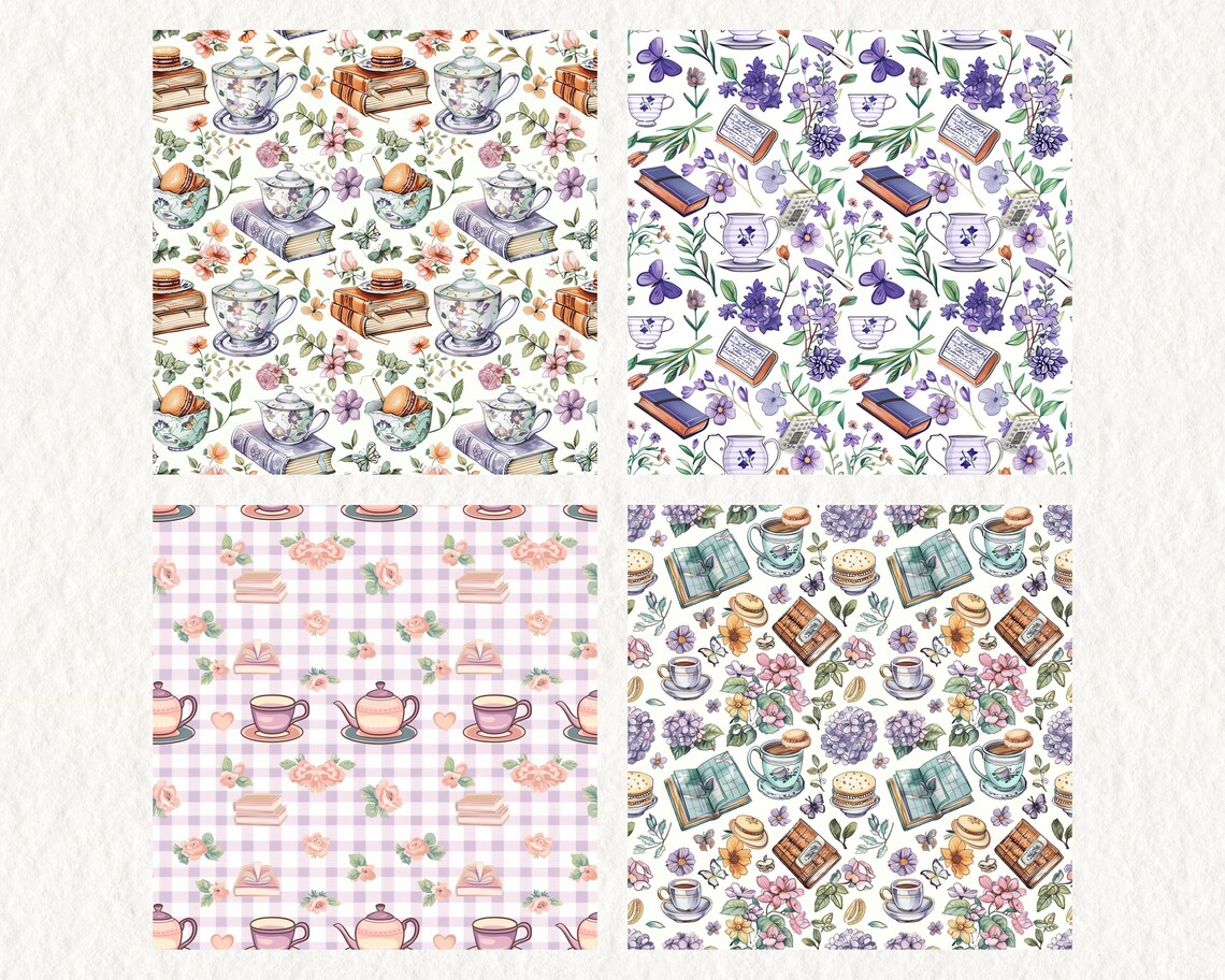 Spring Tea Party Pattern Seamless Digital Papers - Printable Scrapbook ...