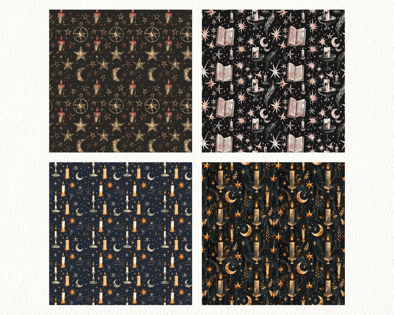 Moon, Stars, Candles Pattern Seamless Digital Papers - Printable ...