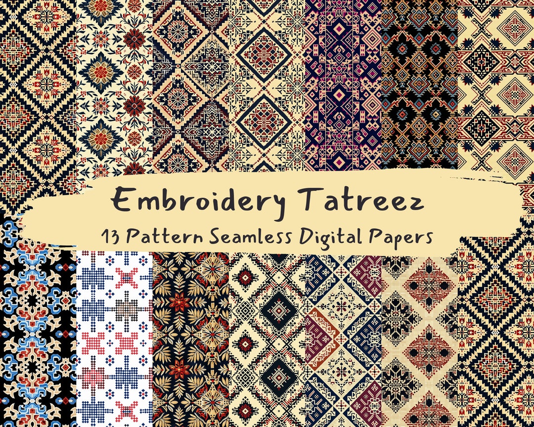 Embroidery Tatreez Pattern Seamless Digital Papers - Printable ...