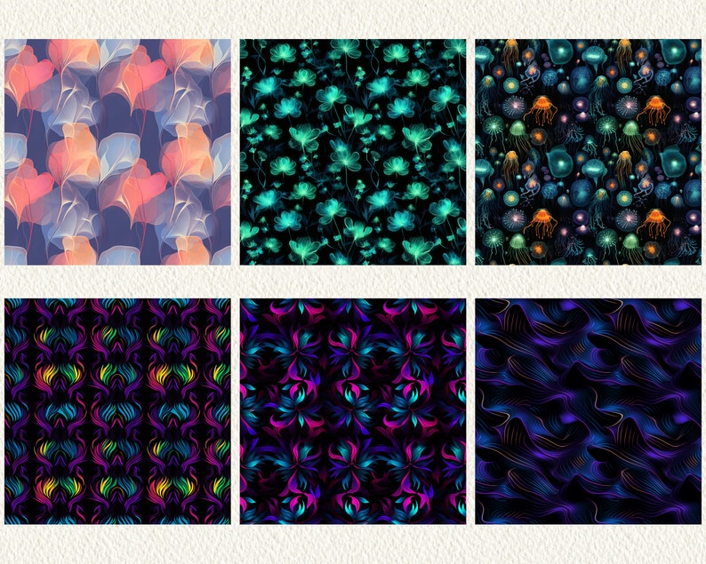 Bioluminescent Glow Pattern Seamless Digital Papers Tile Patterns ...