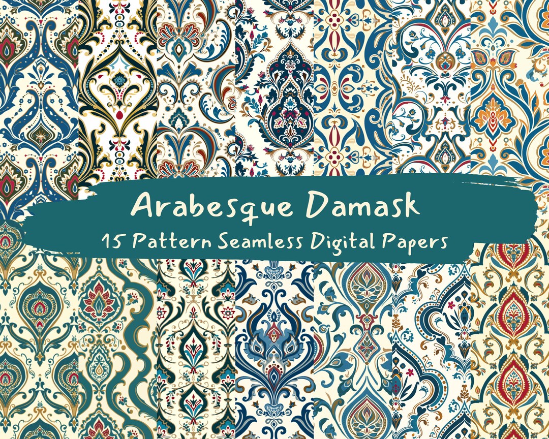 Arabesque Damask Pattern Seamless Digital Papers - Printable Scrapbook ...