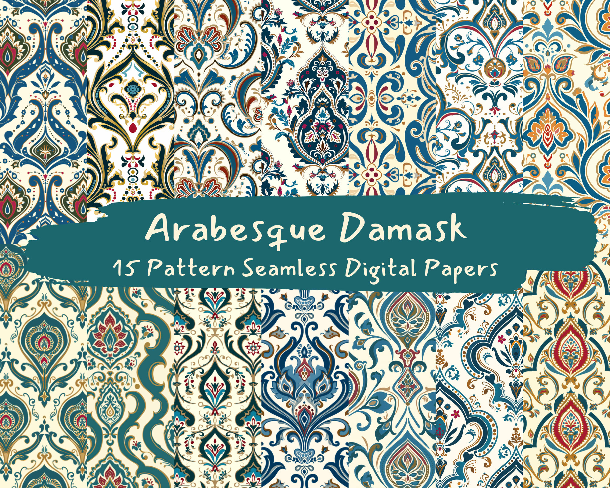 Arabesque Damask Pattern Seamless Digital Papers - Printable Scrapbook ...