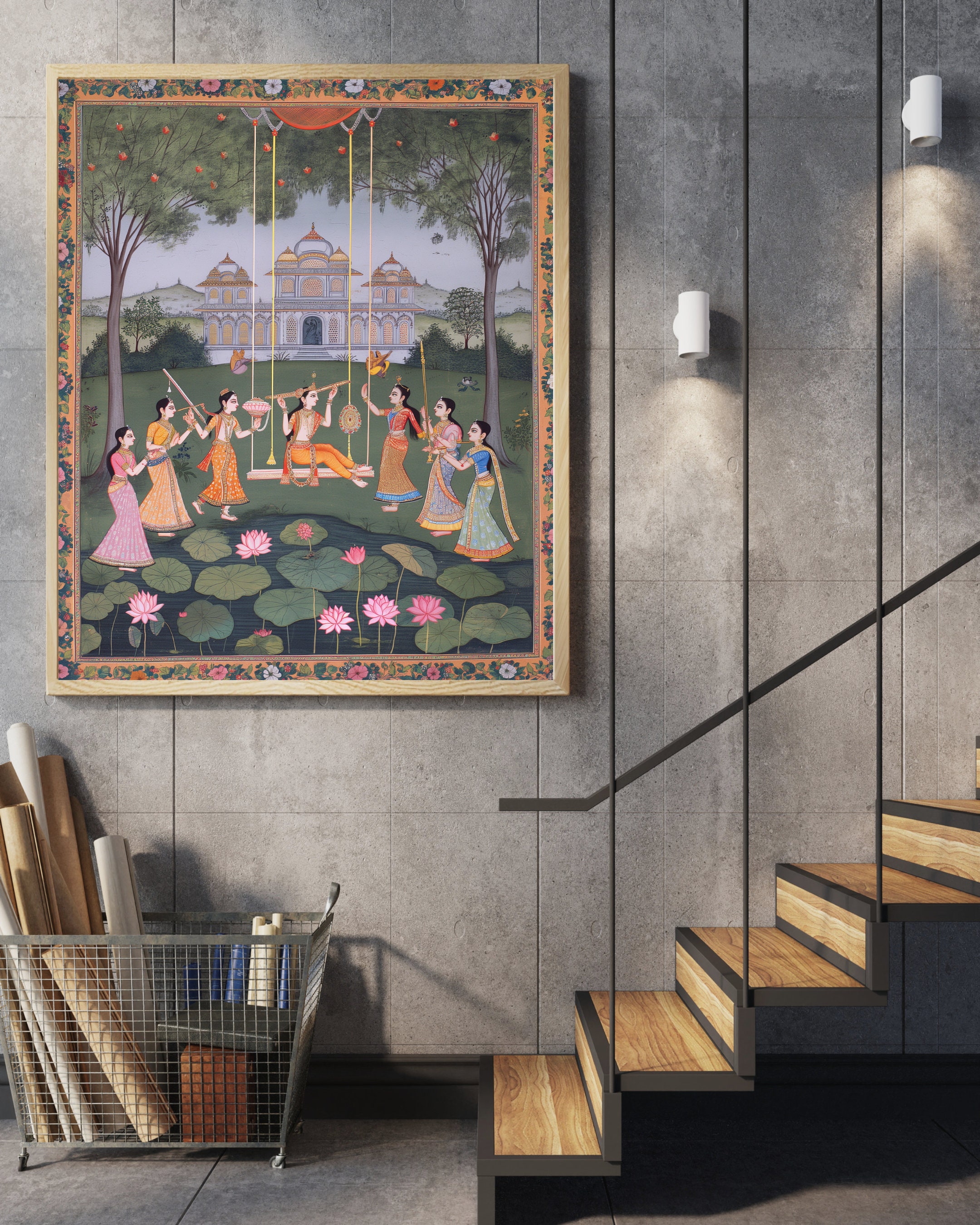 Eternal Swing - Traditional Pichwai Art | DIGITAL Wall Print, Vibrant ...