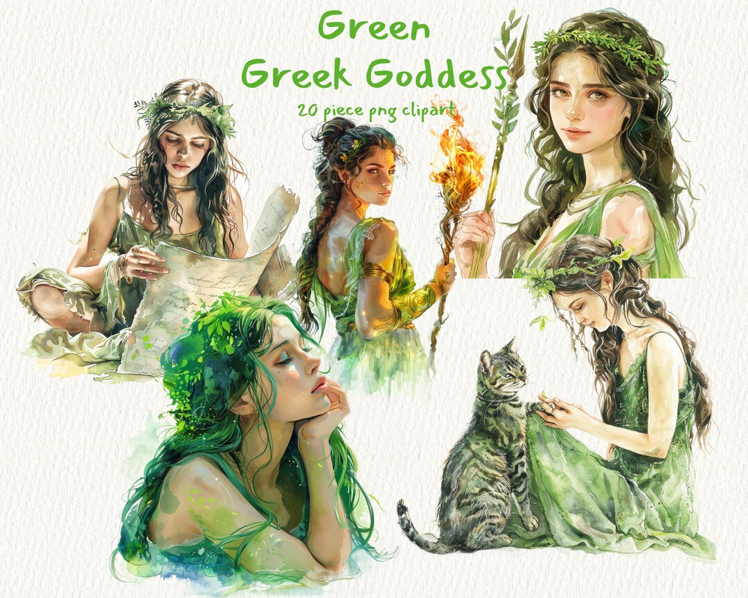 Green Greek Goddess Digital Printable Clipart Bundle in PNG Format ...