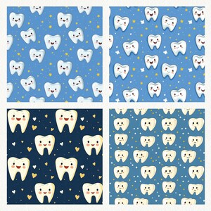 Cute Tooth Pattern Seamless Digital Papers - Printable Scrapbook Paper ...
