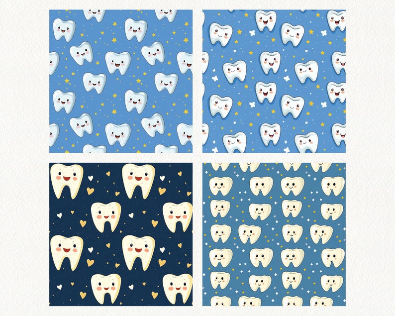 Cute Tooth Pattern Seamless Digital Papers - Printable Scrapbook Paper ...