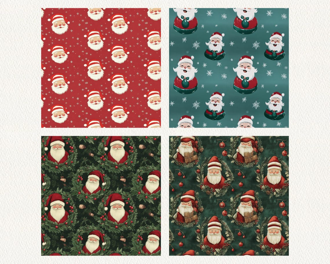 Santa Claus Pattern Seamless Digital Papers - Printable Scrapbook Paper ...