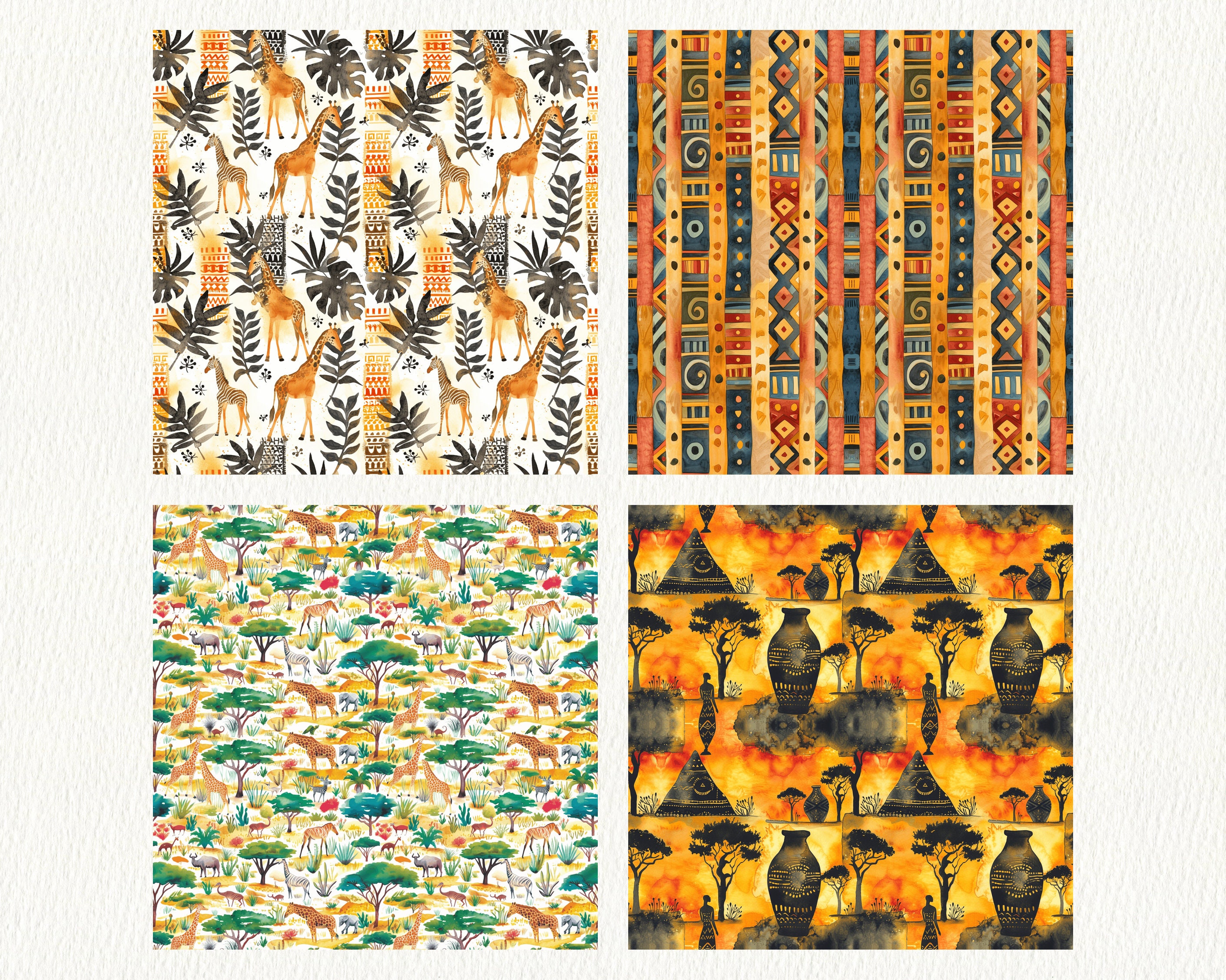 Watercolor African Pattern Seamless Digital Papers Printable Scrapbook ...