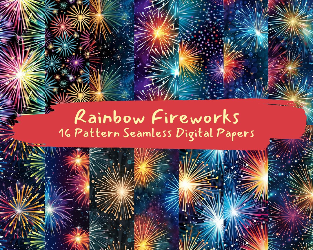 Rainbow Fireworks Pattern Seamless Digital Papers - Printable Scrapbook ...