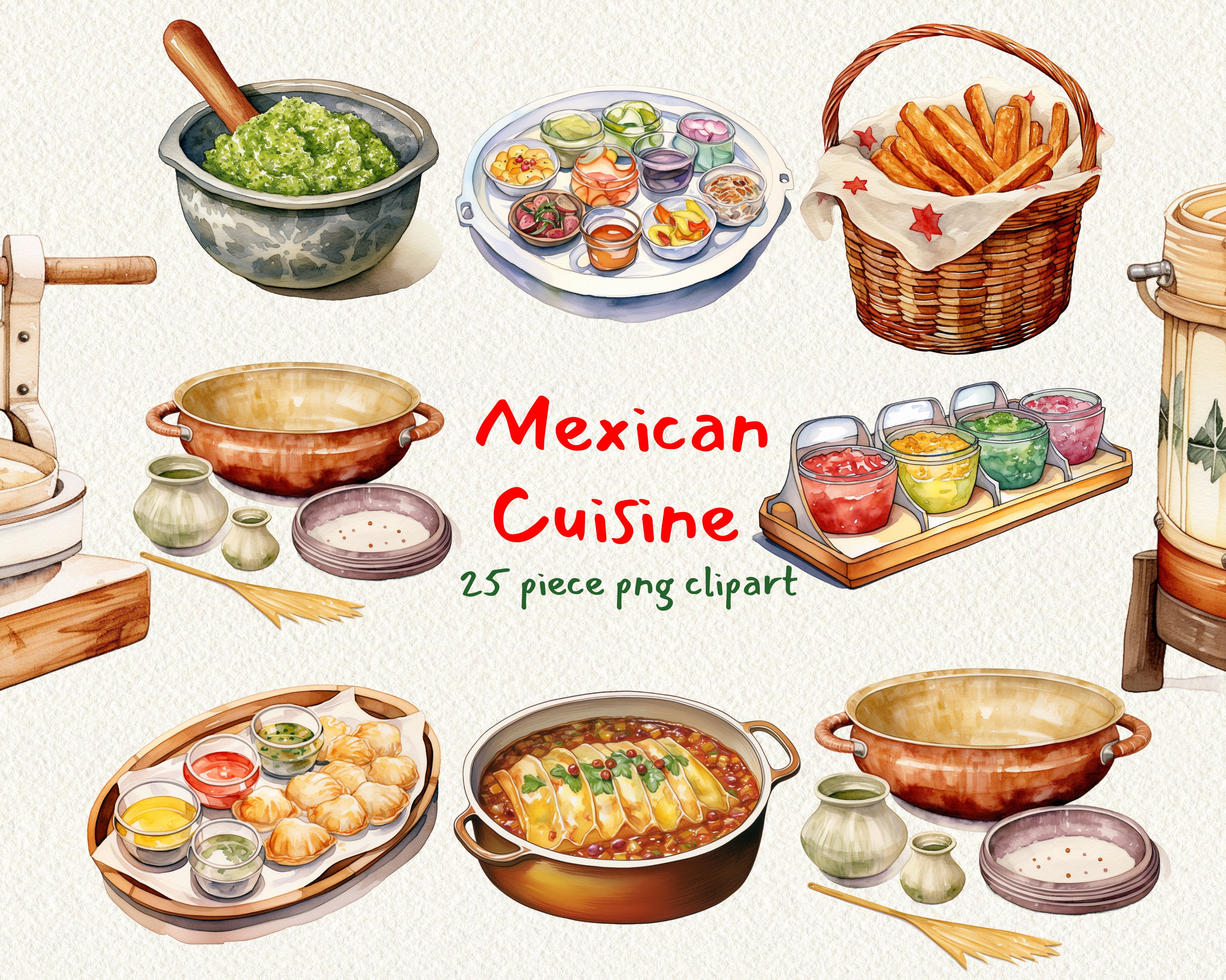 Mexican Cuisine Digital Printable Clipart Bundle in PNG Format ...