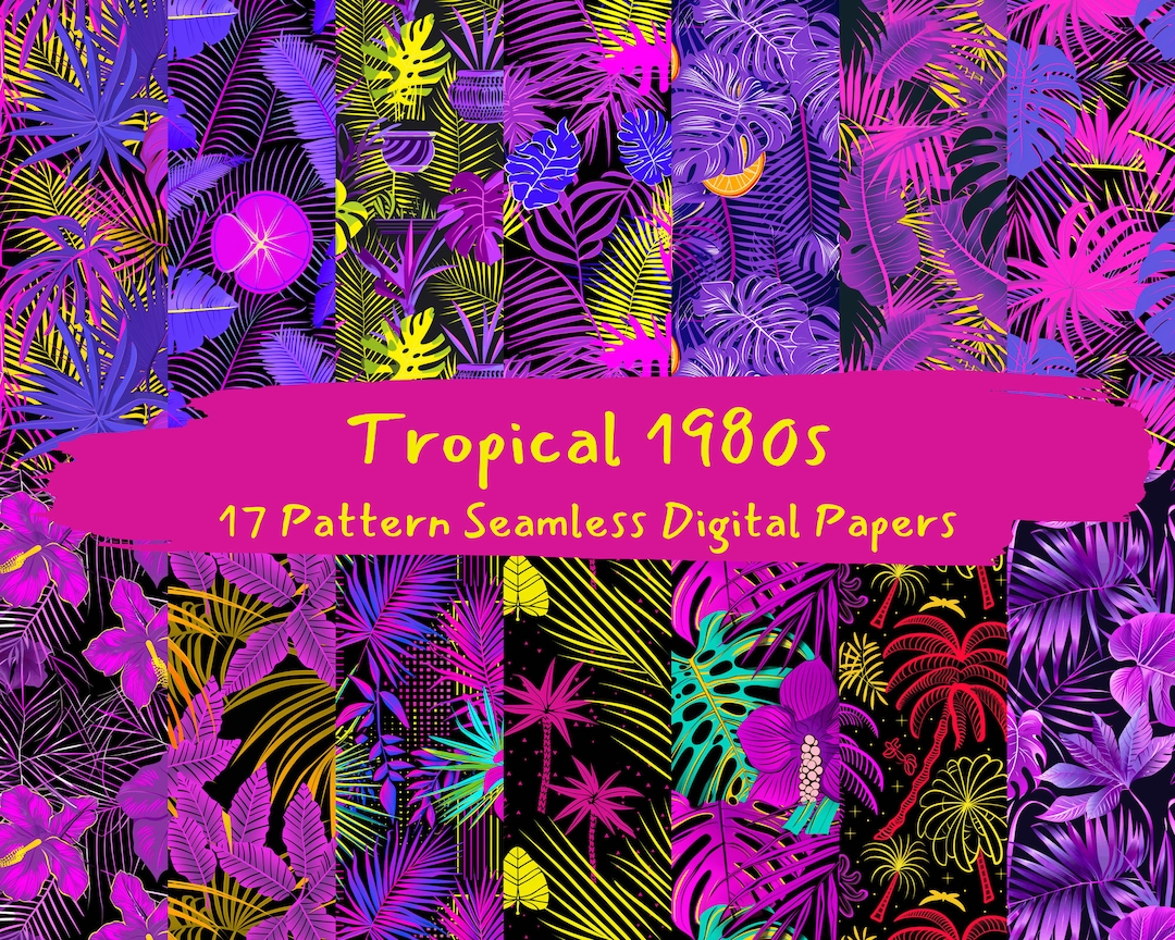 Tropical 1980s Pattern Seamless Digital Papers - Printable Scrapbook ...