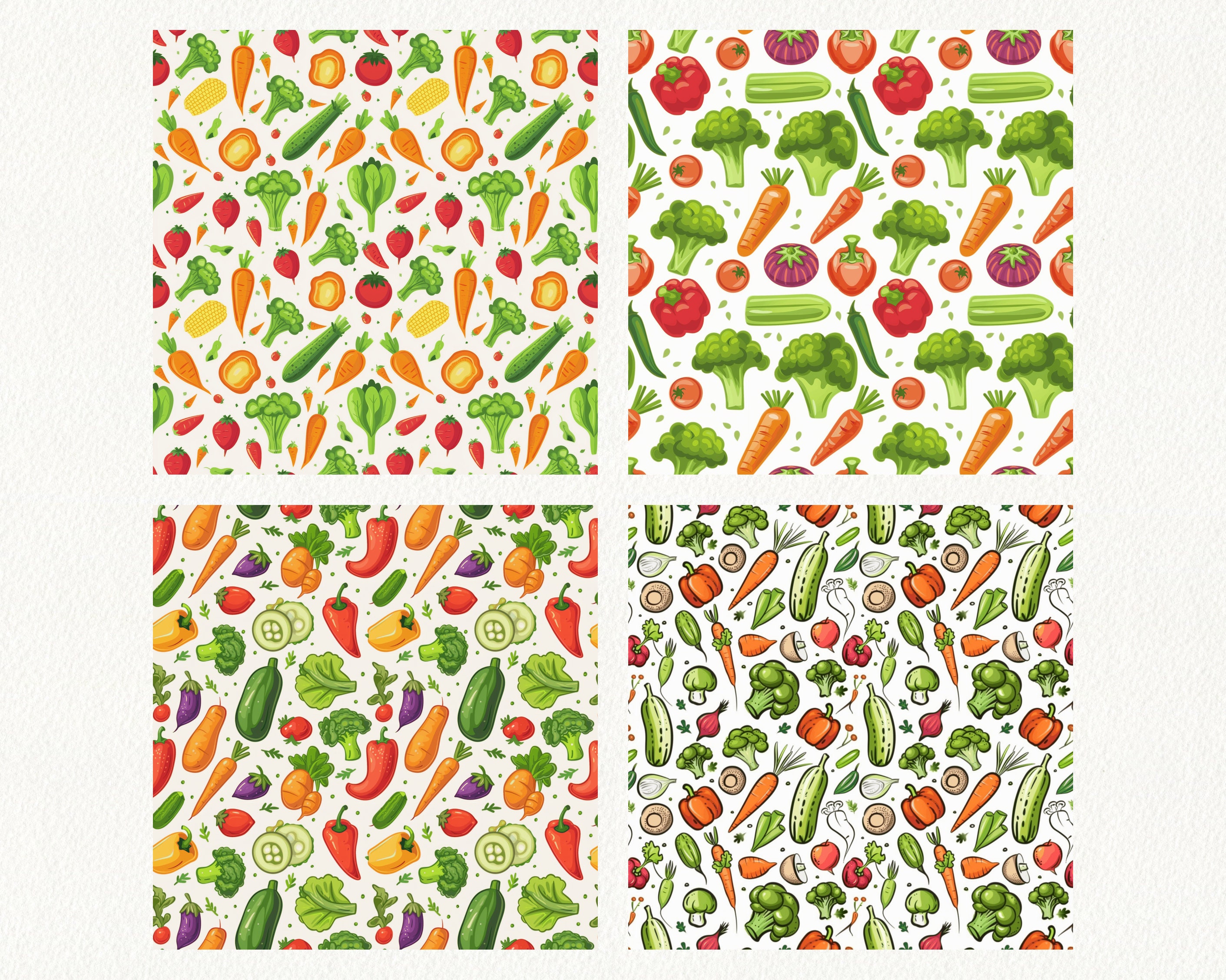 Food Vegetable 2 Pattern Seamless Digital Papers Printable Scrapbook ...