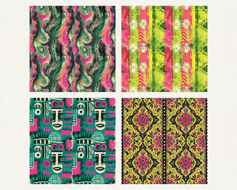 Green Pink Ethnic Pattern Seamless Digital Papers Printable Scrapbook ...