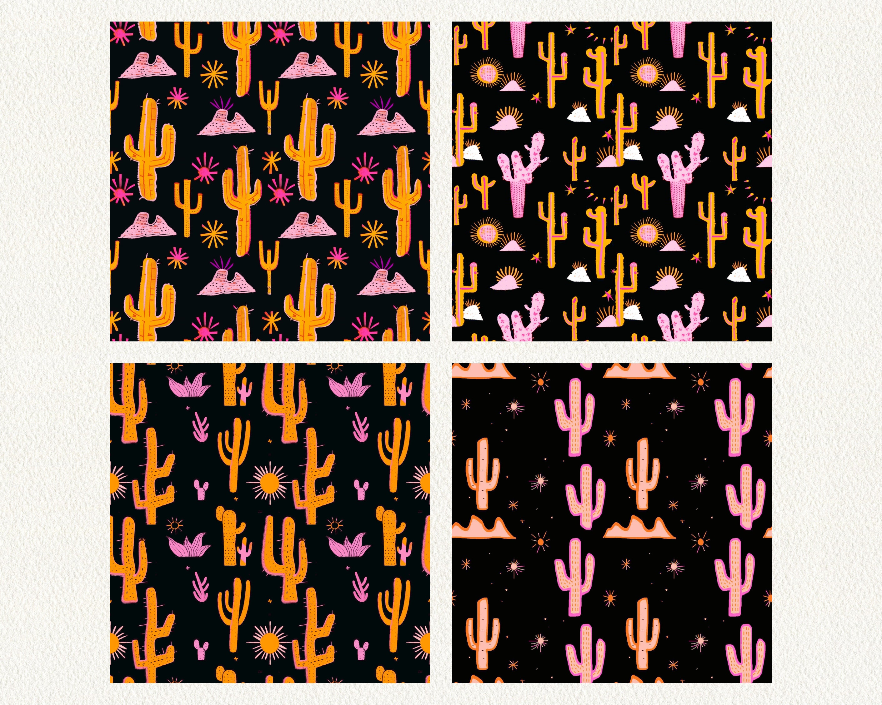 Boho Desert Cactus Pattern Seamless Digital Papers - Printable ...