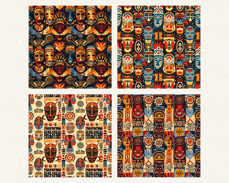 African Mask Pattern Seamless Digital Papers Printable Scrapbook Paper ...