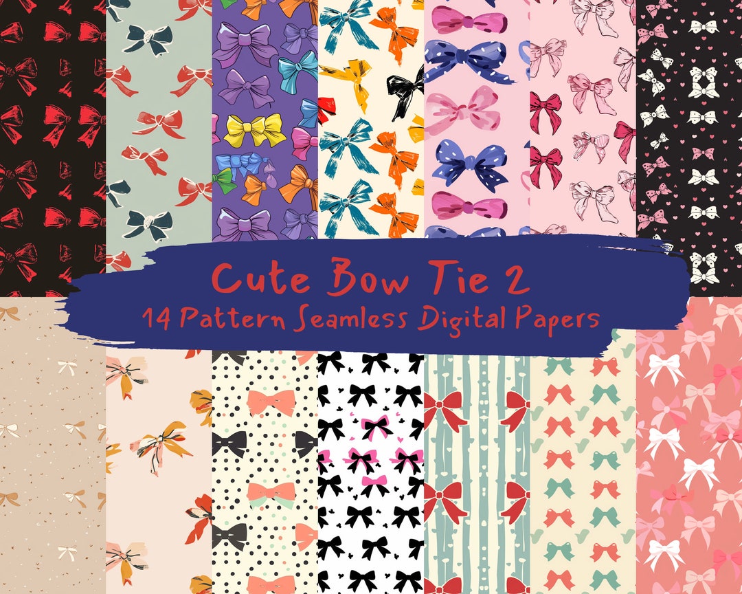 Cute Bow Tie Pattern Seamless Digital Papers - Printable Scrapbook ...