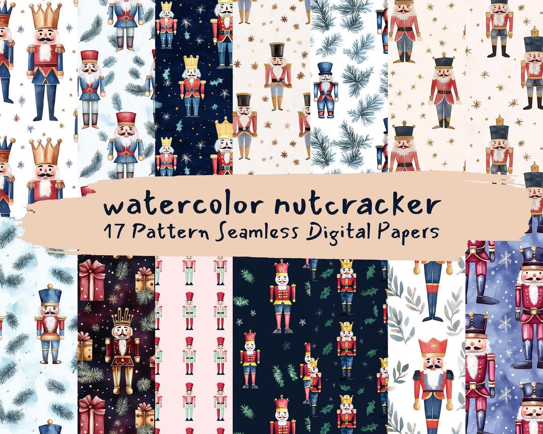 Watercolor Nutcracker Pattern Seamless Digital Papers - Printable ...