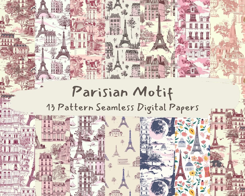 Parisian Motif Pattern Seamless Digital Papers - Printable Scrapbook ...