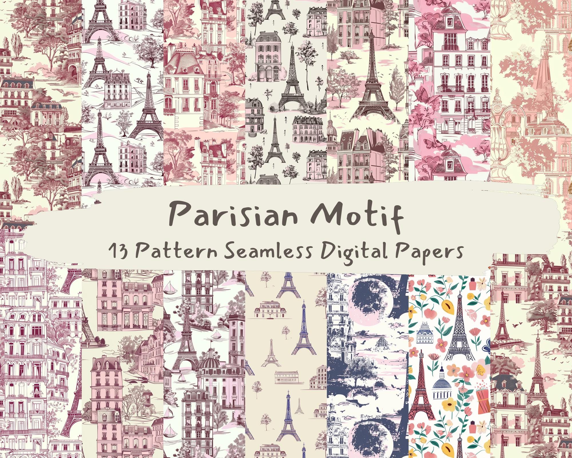 Parisian Motif Pattern Seamless Digital Papers - Printable Scrapbook ...