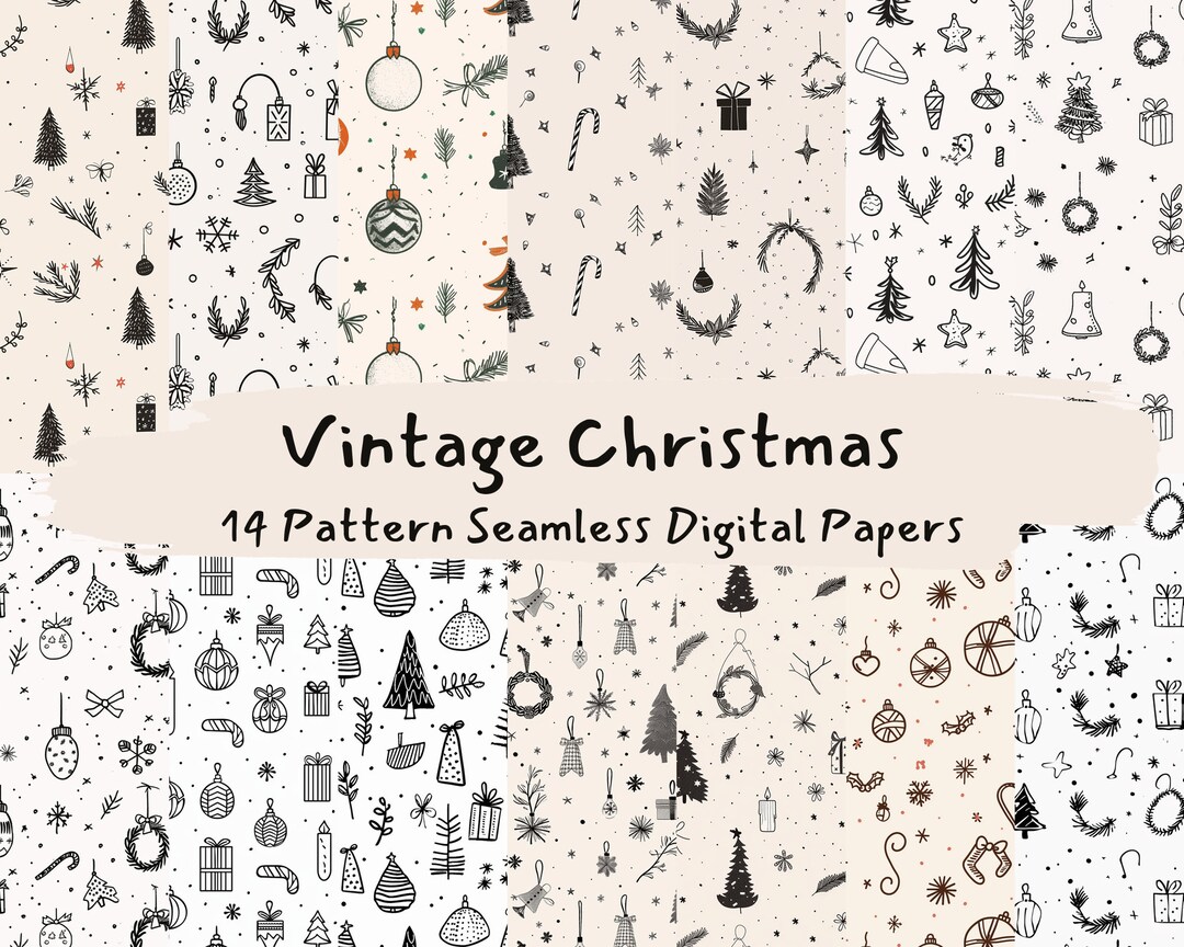 Vintage Christmas Pattern Seamless Digital Papers - Printable Scrapbook ...