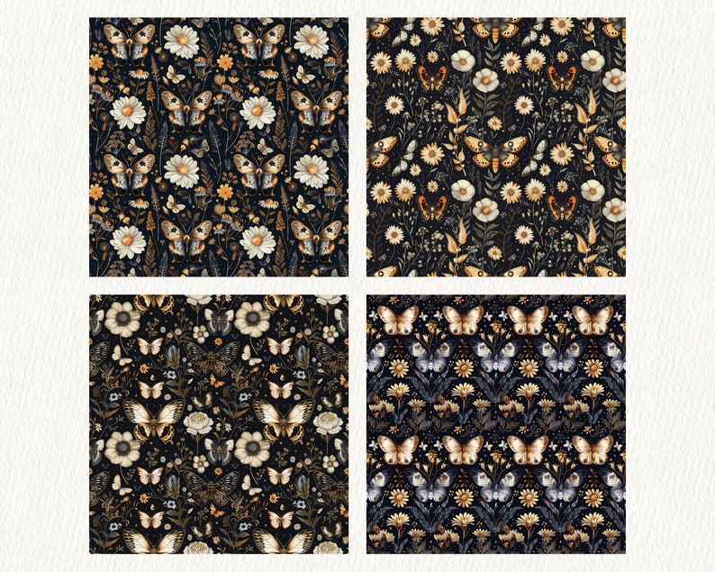 Mystic Night Garden Pattern Seamless Digital Papers Printable Scrapbook Paper Instant Download ...