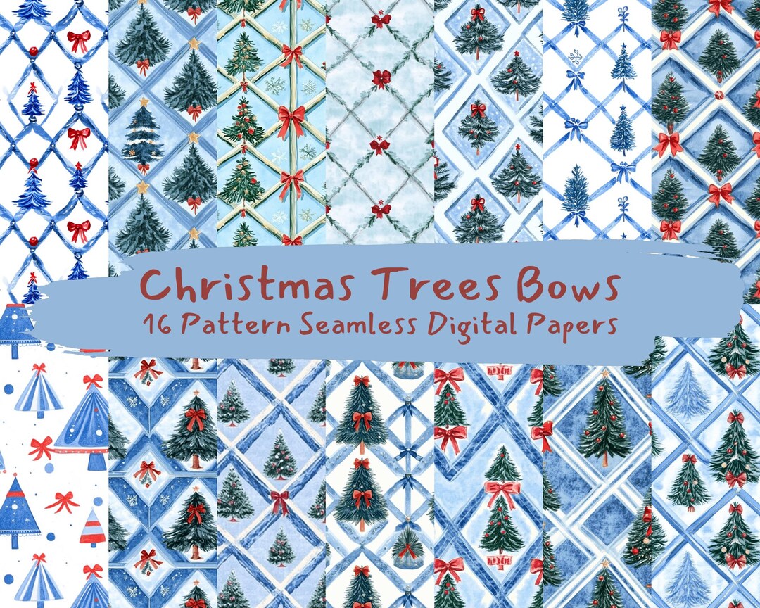 Christmas Trees Bows Pattern Seamless Digital Papers - Printable ...