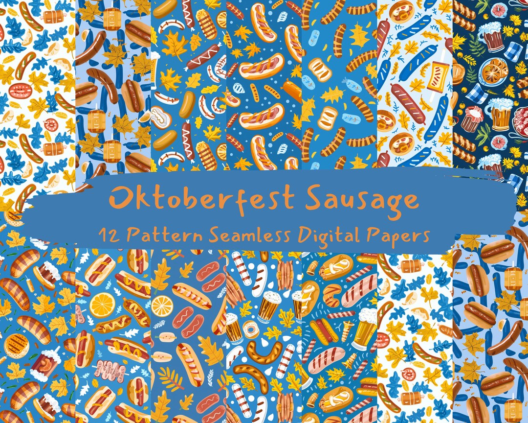 Oktoberfest Sausage Pattern Seamless Digital Papers - Printable ...