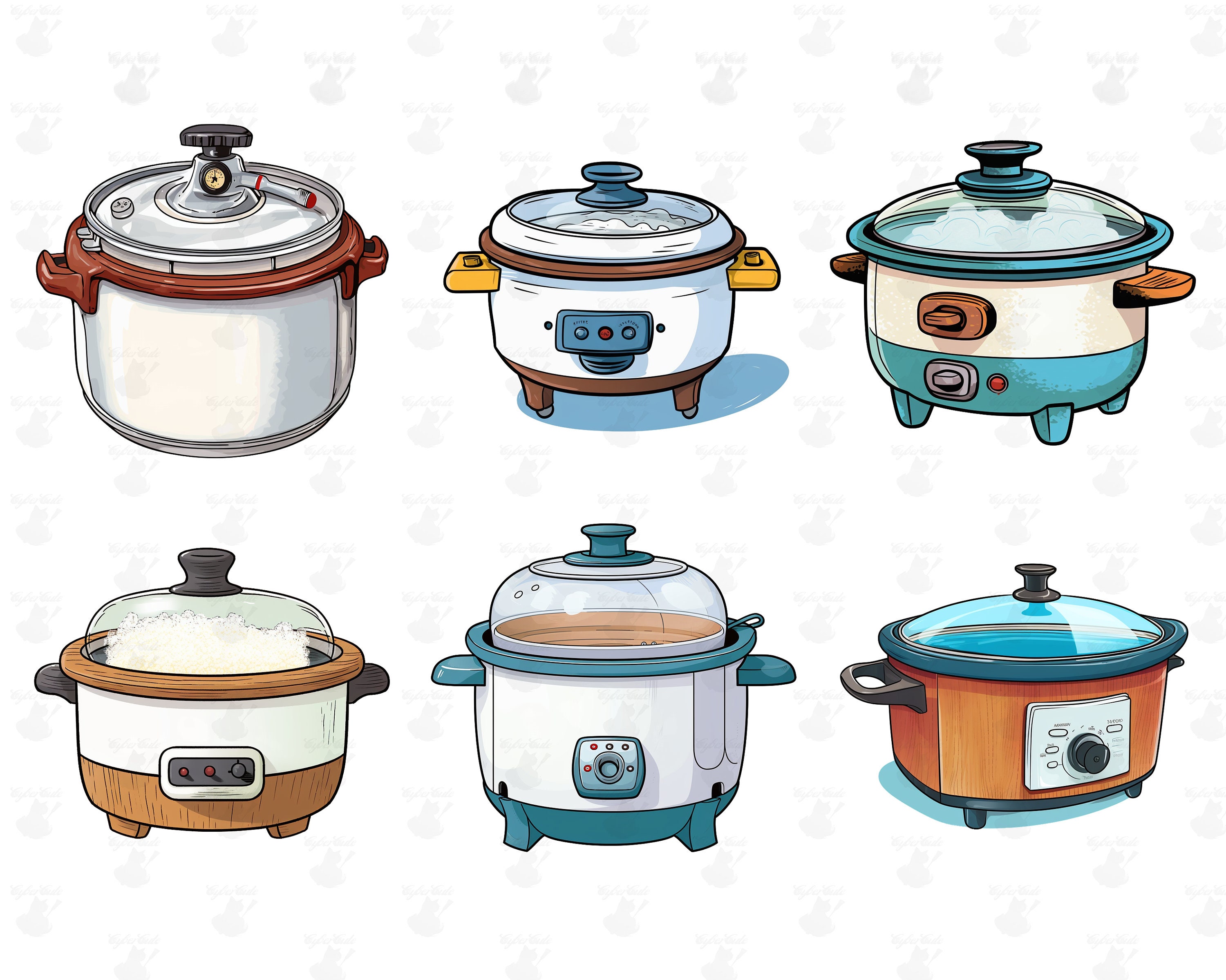 Doodle Home Cooker Digital Printable Clip Art Graphics in PNG - Etsy