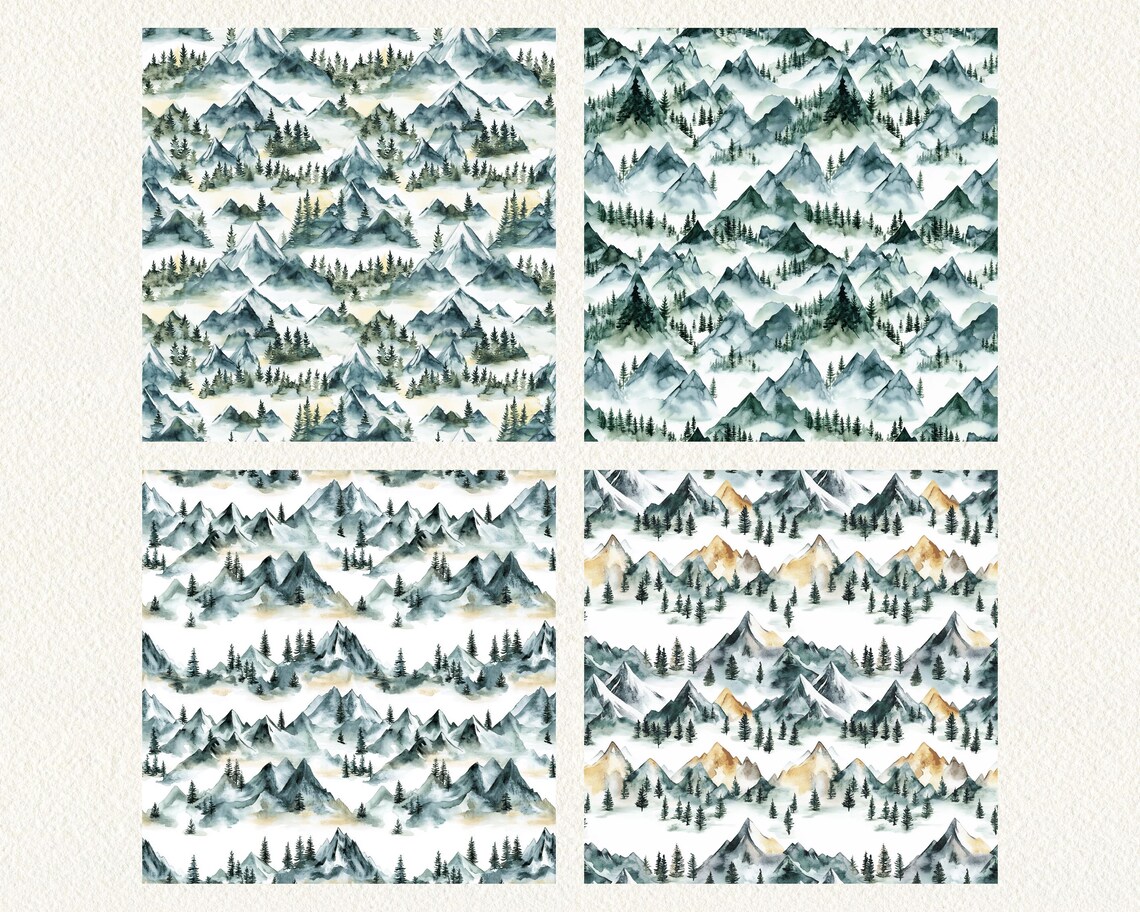 Mountain Landscape Pattern Seamless Digital Papers - Printable ...
