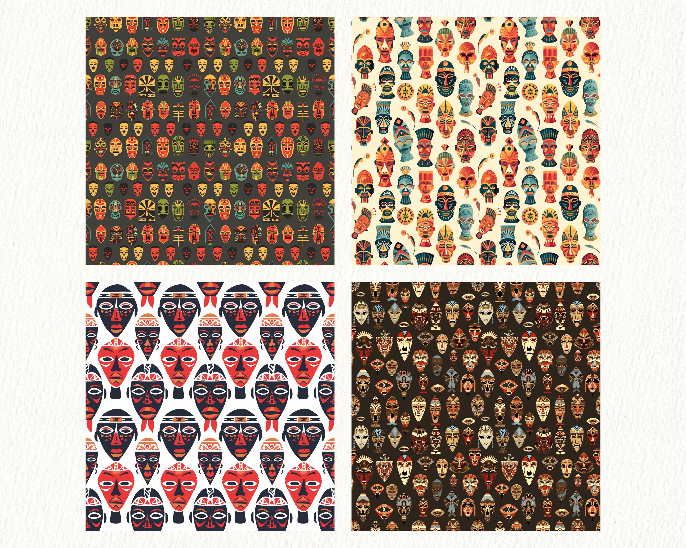 African Mask Pattern Seamless Digital Papers Printable Scrapbook Paper ...
