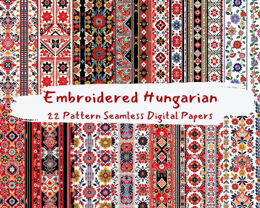 Embroidered Hungarian Pattern Seamless Digital Papers - Printable ...