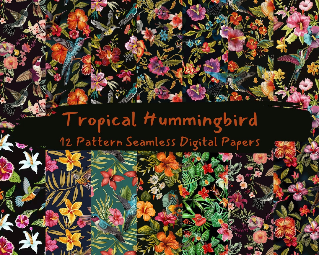 Tropical Hummingbird Pattern Seamless Digital Papers - Printable ...