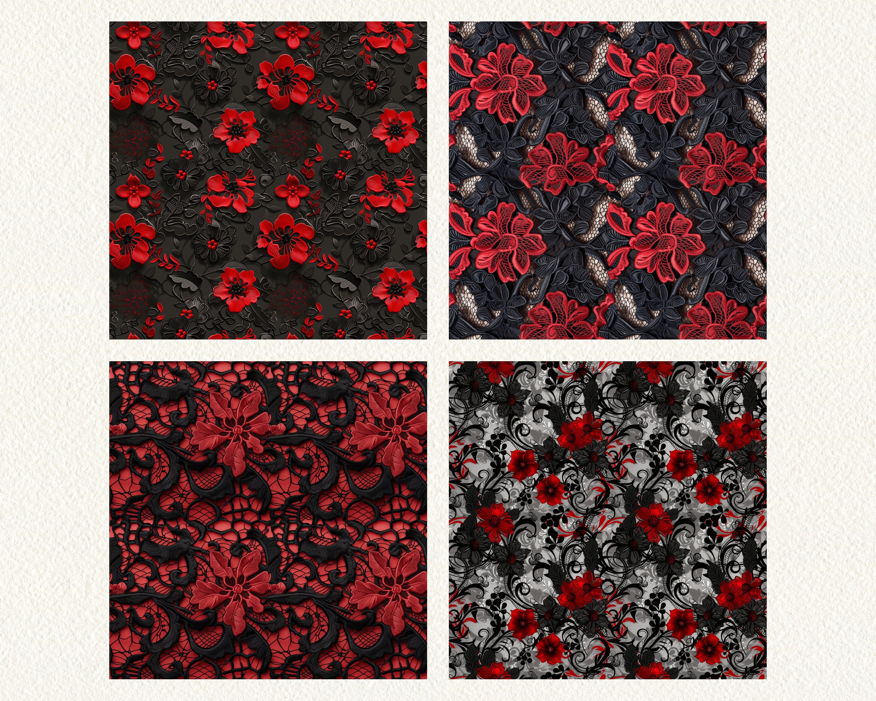 Black Red Lace Pattern Seamless Digital Papers Printable Scrapbook ...