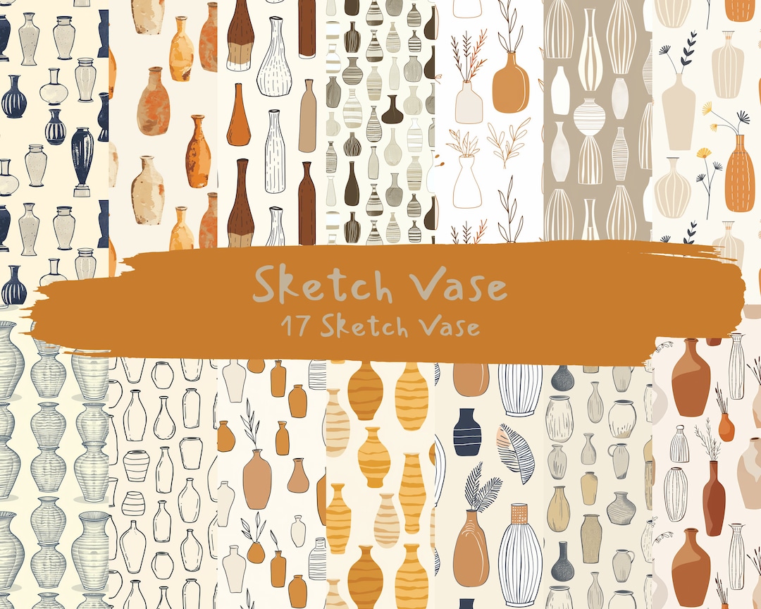 Sketch Vase Pattern Seamless Digital Papers - Printable Scrapbook Paper ...