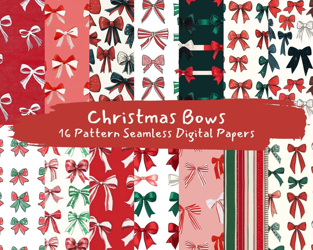 Christmas Bows Pattern Seamless Digital Papers - Printable Scrapbook ...