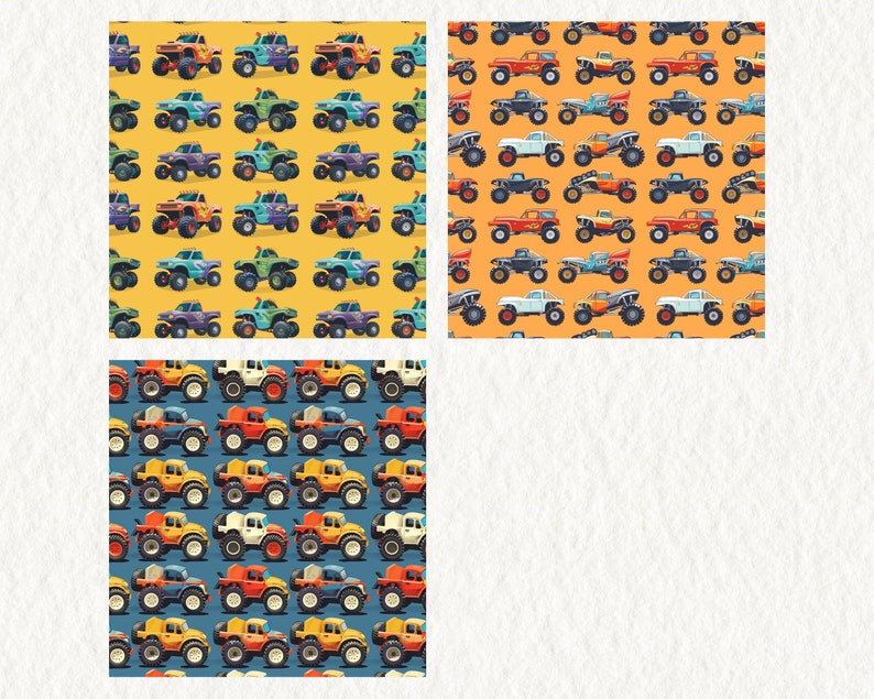 Monster Trucks Pattern Seamless Digital Papers - Printable Scrapbook ...