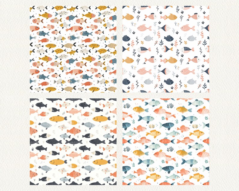 Cute Fish Pattern Seamless Digital Papers for Commercial Use - Etsy